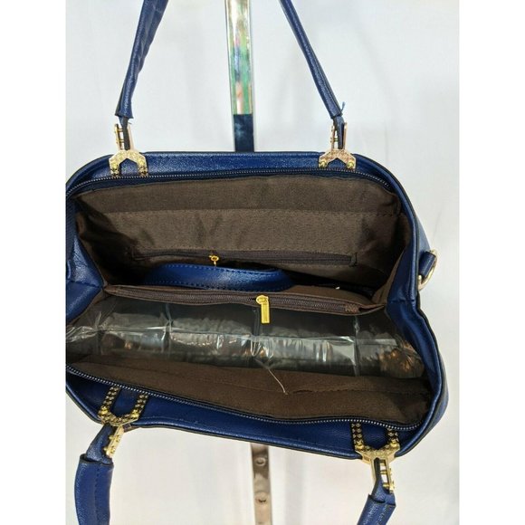 Aimily | Bags | Aimily Blue And Gold Faux Leather Purse New | Poshmark